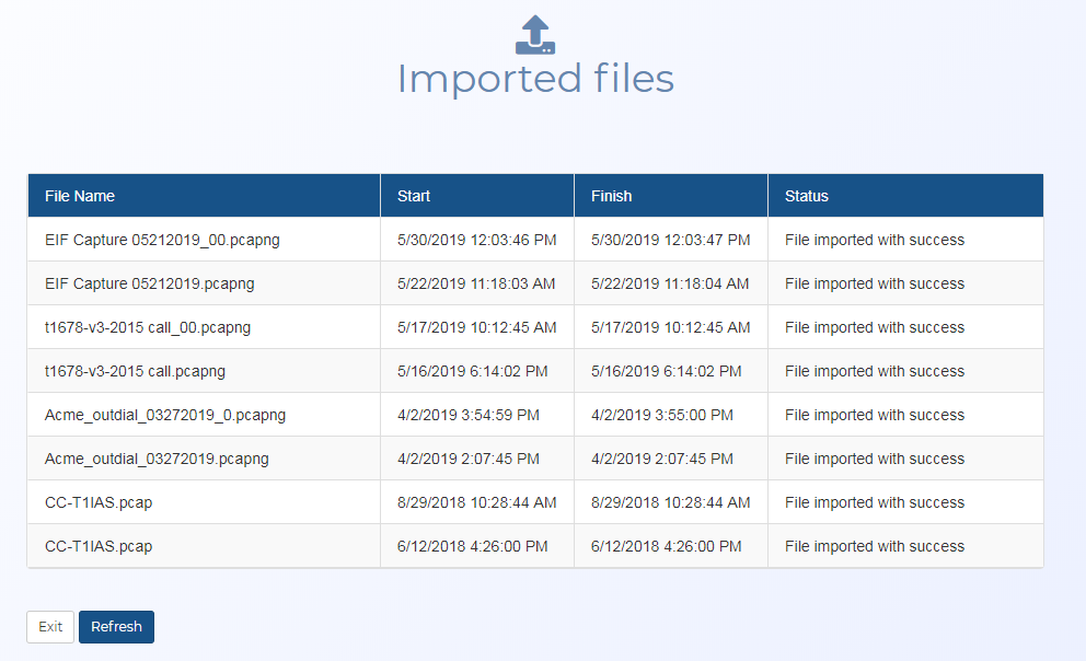 Imported files screen