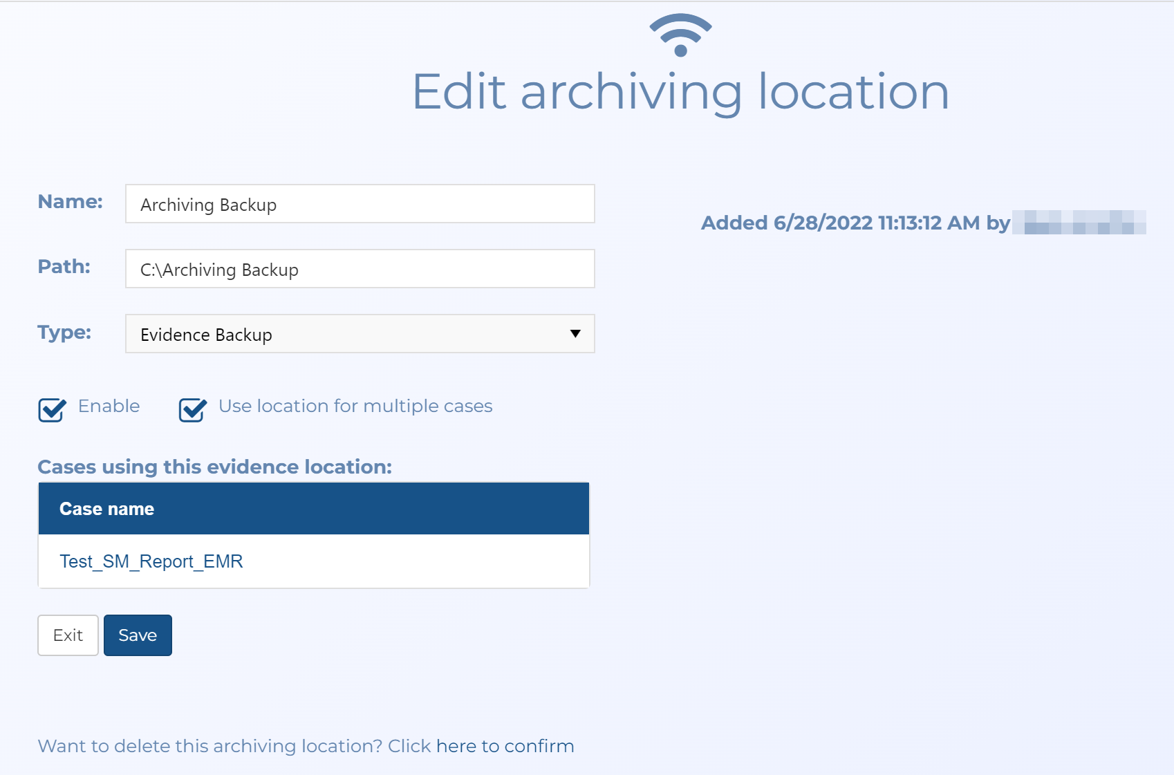 New/Edit archiving location screens