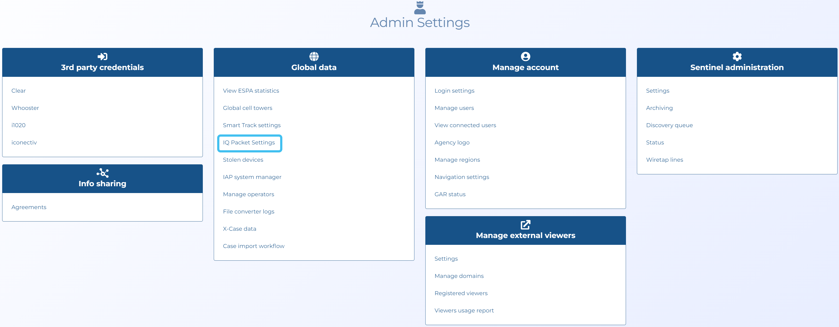 Configuring the default IQ packet settings