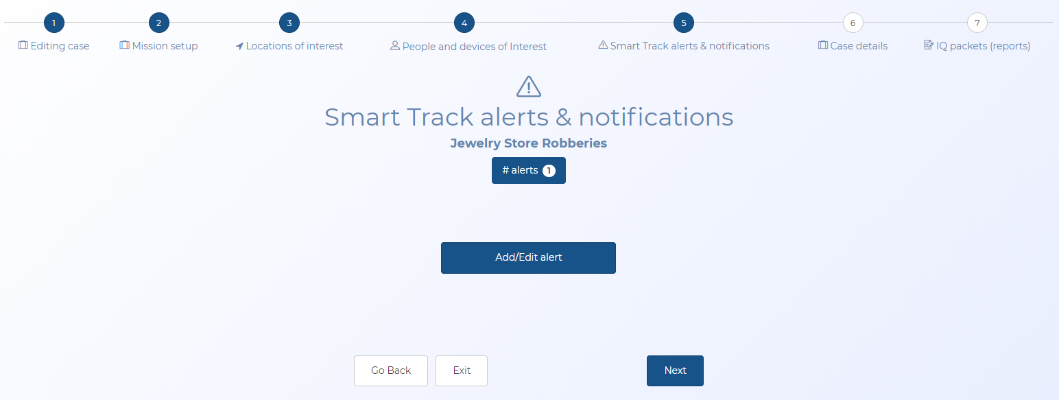 Smart Track alerts & notifications screen (Wizard)