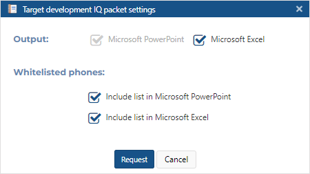 Target development IQ packet settings dialog box